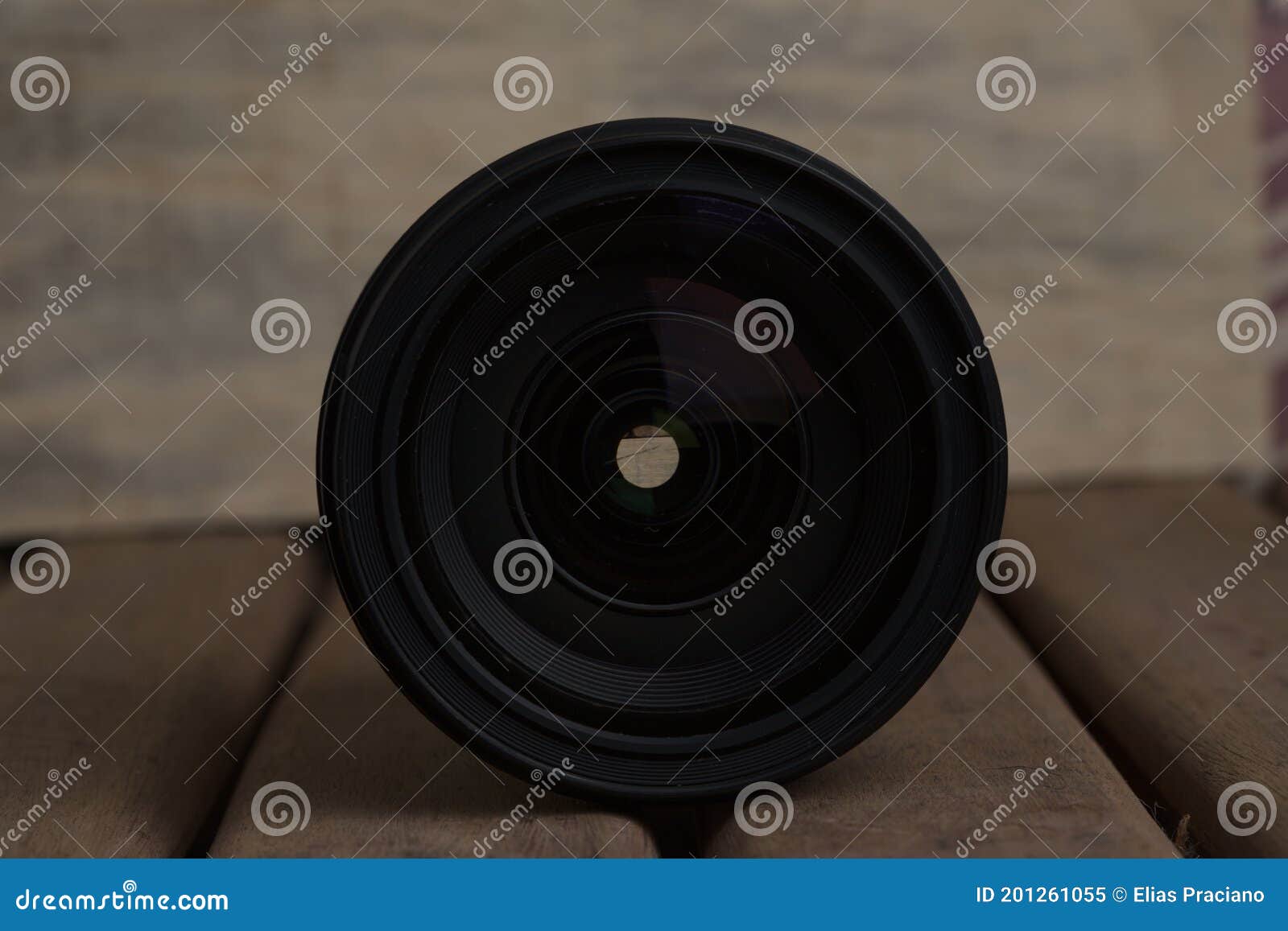 Front View of an Objective Camera Lens Stock Image - Image of wooden ...