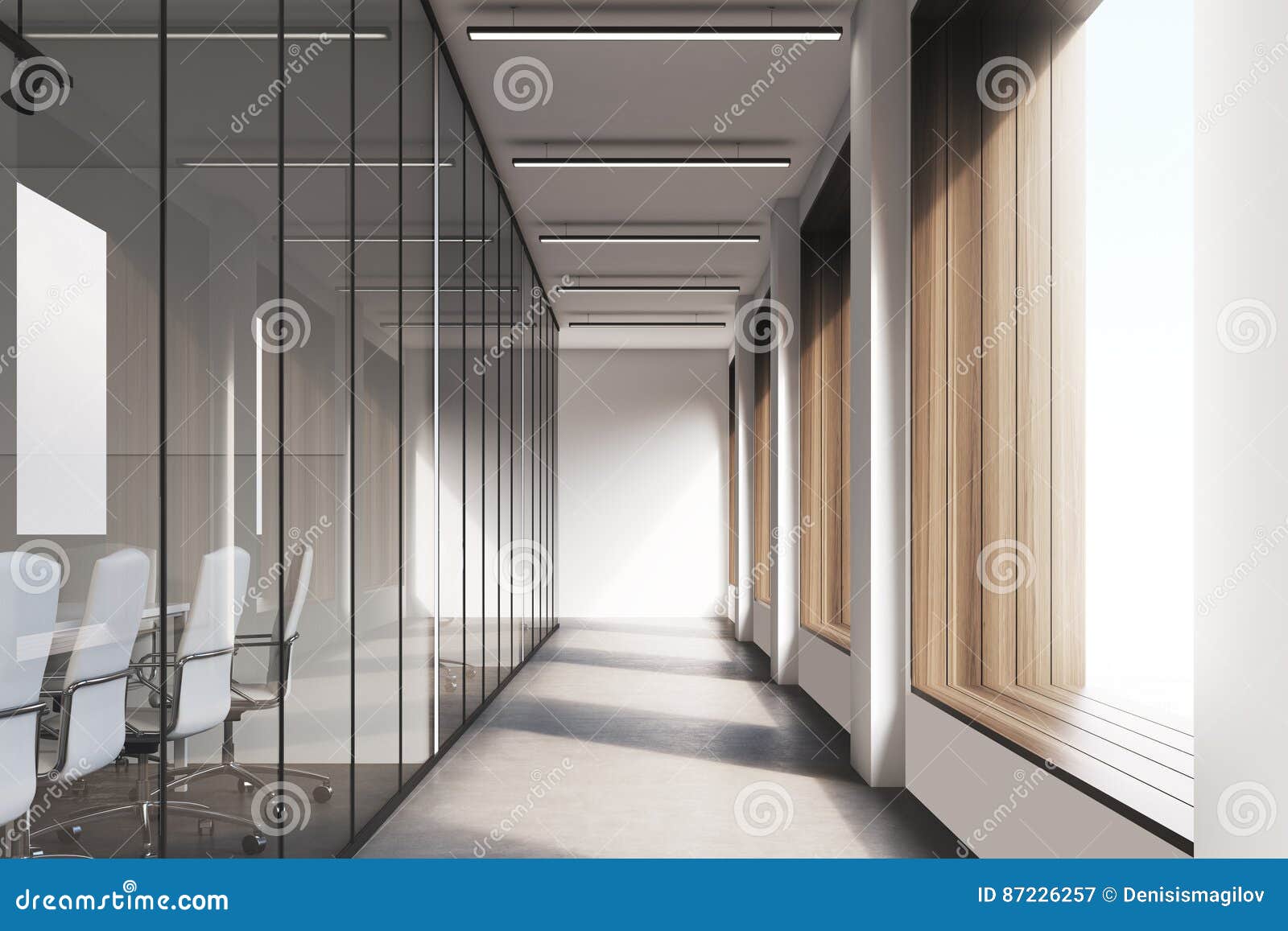Front View of Office Corridor, Glass Stock Illustration - Illustration ...