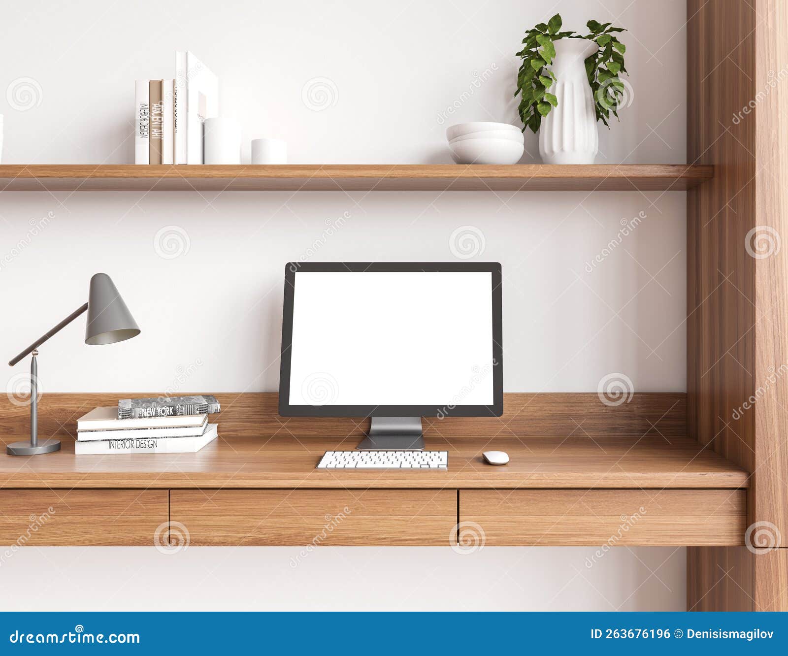 Front View on Office Room Interior with Computer with Mockup Stock ...