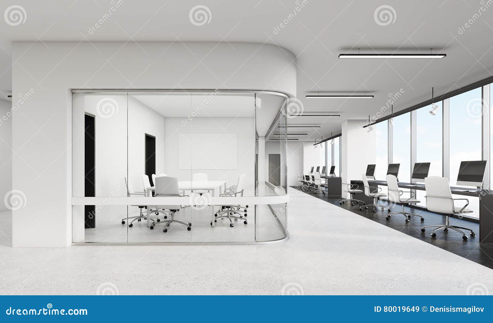 Front View of Office with Rounded Corners Conference Room Stock ...