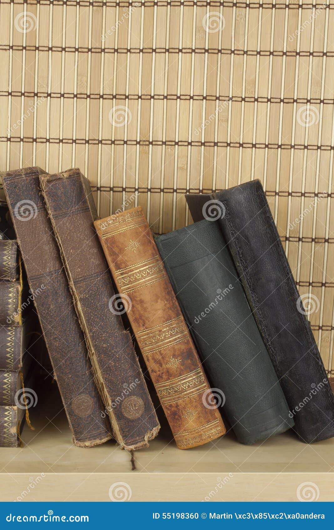 Front View of Old Books Stacked on a Shelf. Stock Photo - Image of book ...