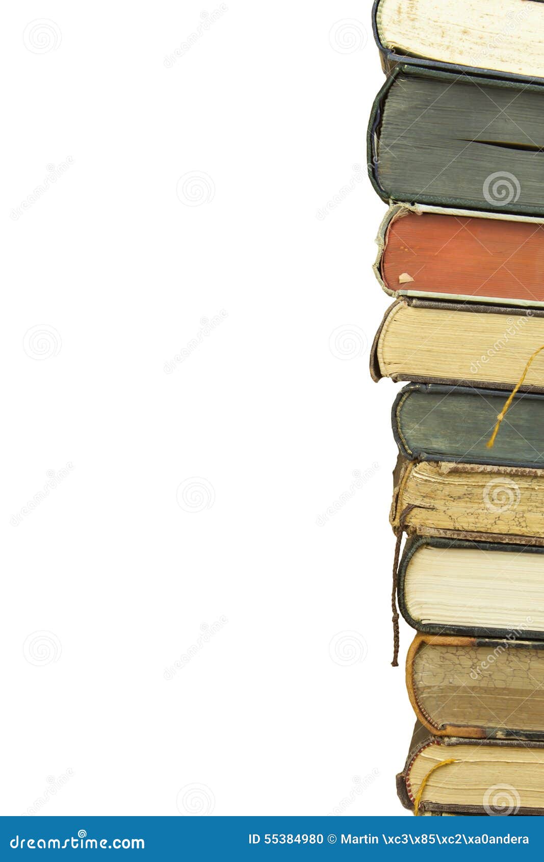 Front View of Old Books Stacked on a Shelf. Stock Photo - Image of ...