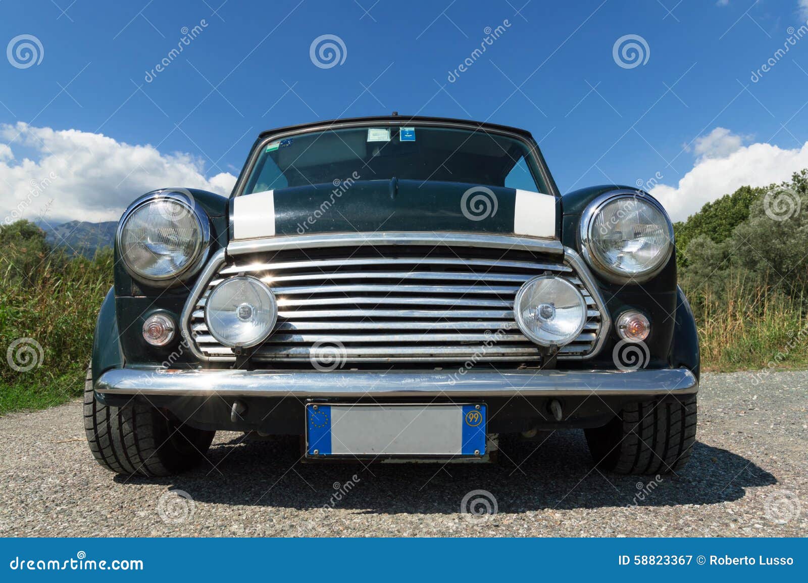 Front View of an Old Mini Cooper Stock Image - Image of rhodes, blue ...