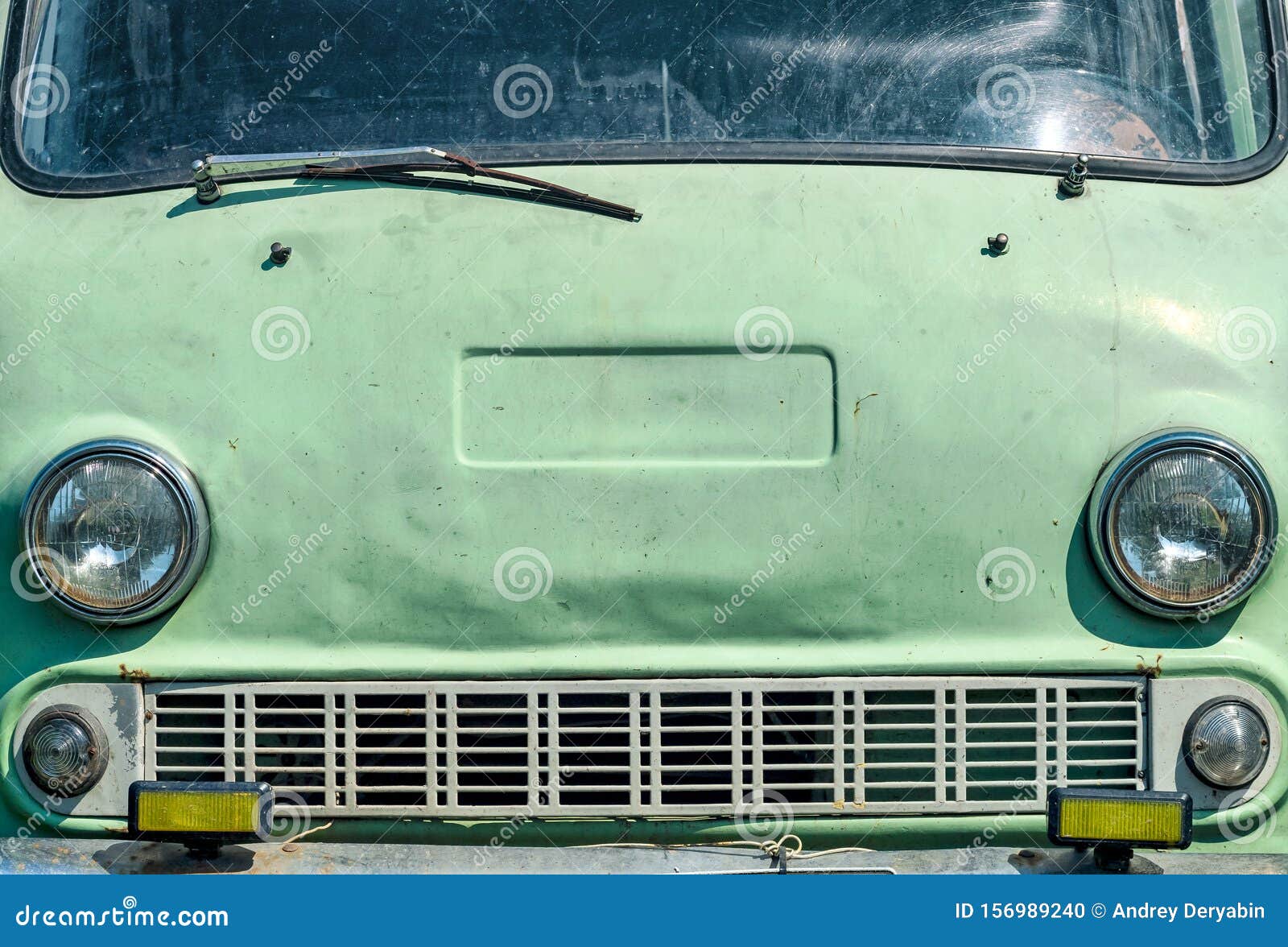 Front View of a Old Minibus Stock Photo - Image of oldtimer, space ...