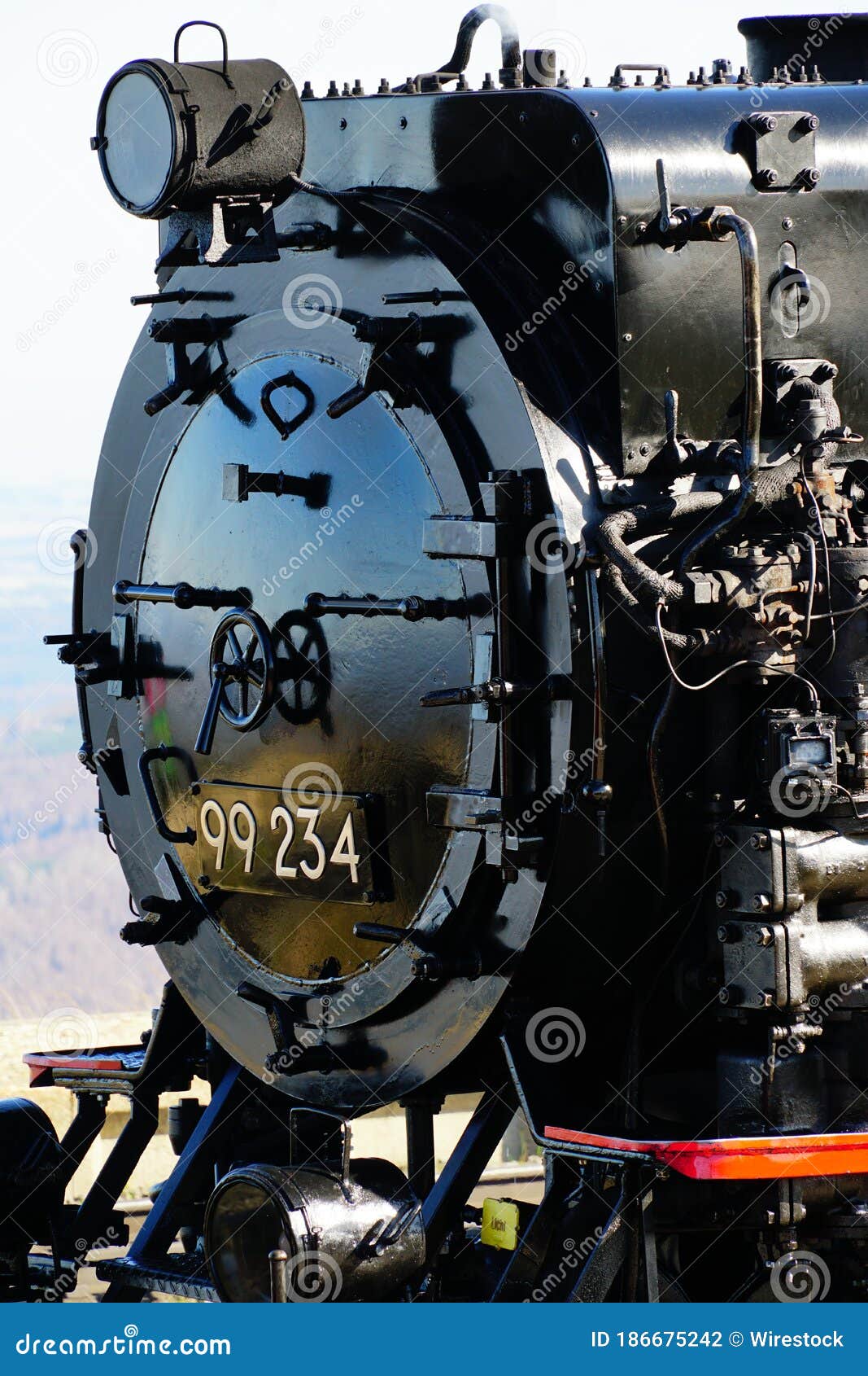 Front View of an Old Red and Black Locomotive Train Stock Photo - Image ...