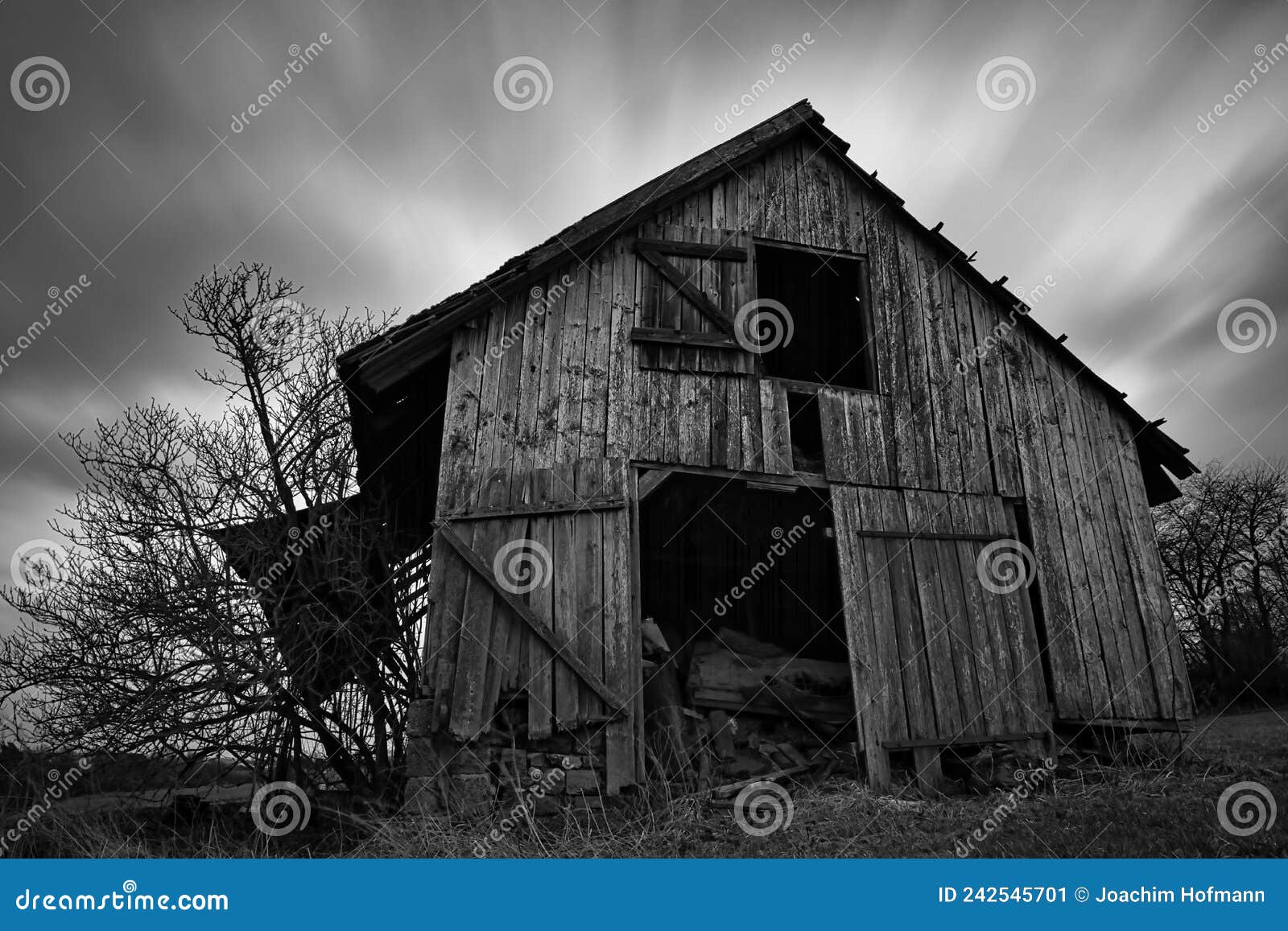 Front View of an Old Spooky Abandoned Wooden Barn Stock Image - Image ...