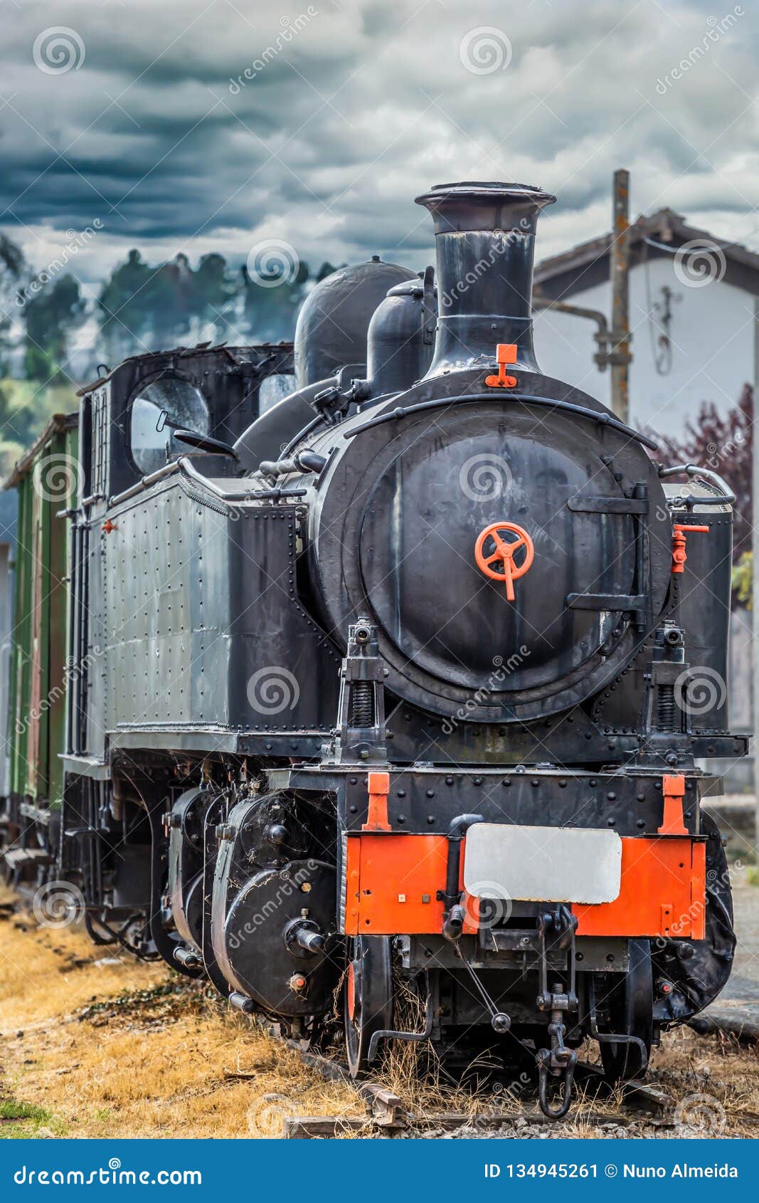 Front View of Old Train with Dramatic Sky Stock Image - Image of ...