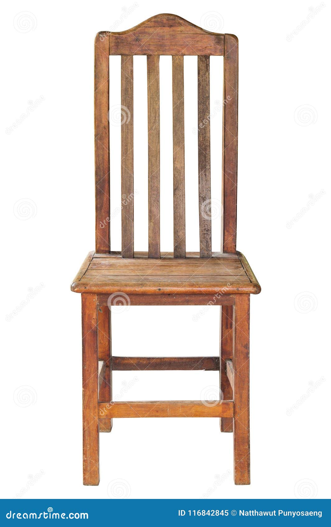 Front View of Old Wooden Chair Isolated on White Stock Image - Image of ...