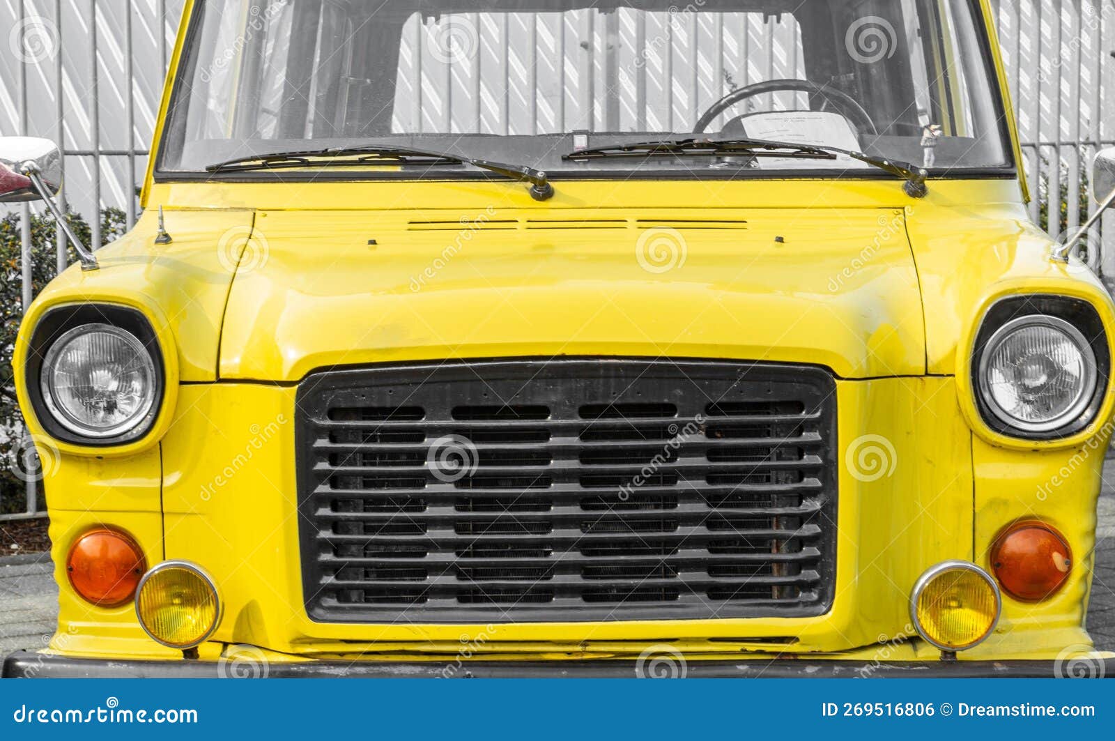 Front View of an Old Yellow 1978 Ford Transit Van Parked on the Street ...