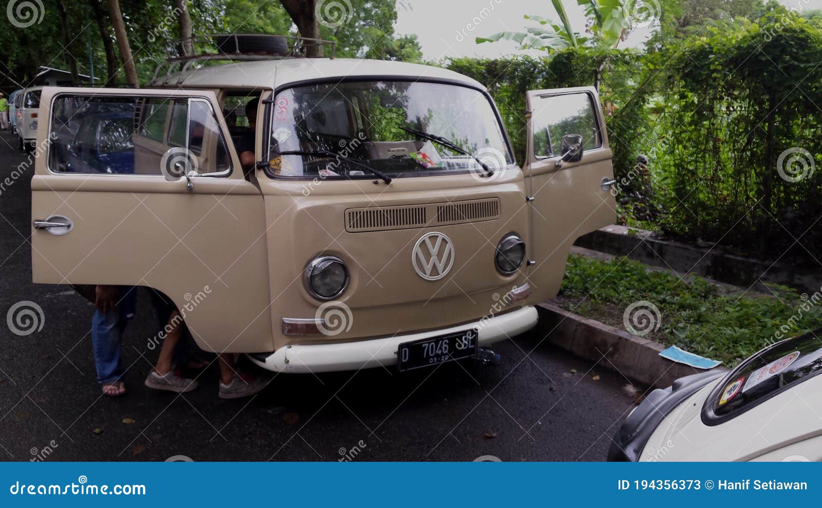 Front View from One Pastel Oka White VW Bulli, VW Combi. with Open ...