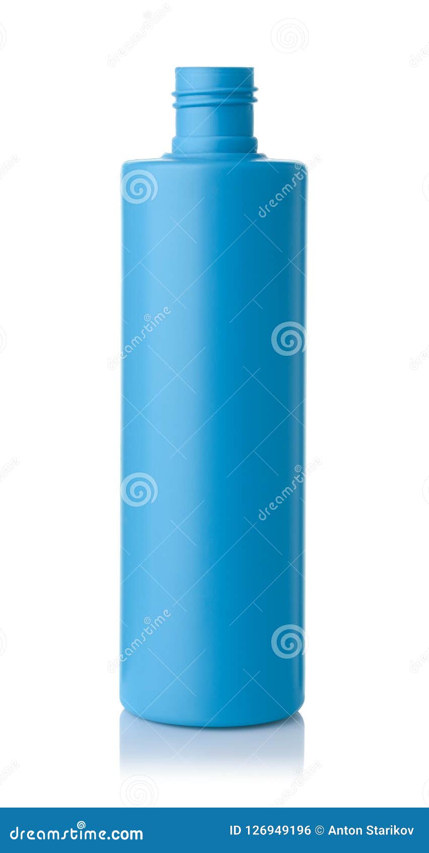 Front View of Open Blue Plastic Bottle Stock Photo - Image of full ...