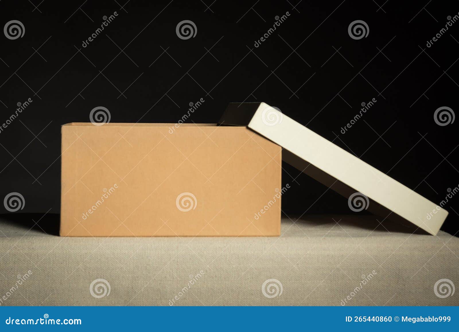Front View on Open Brown Cardboard Box on Black Background, Copy Space ...