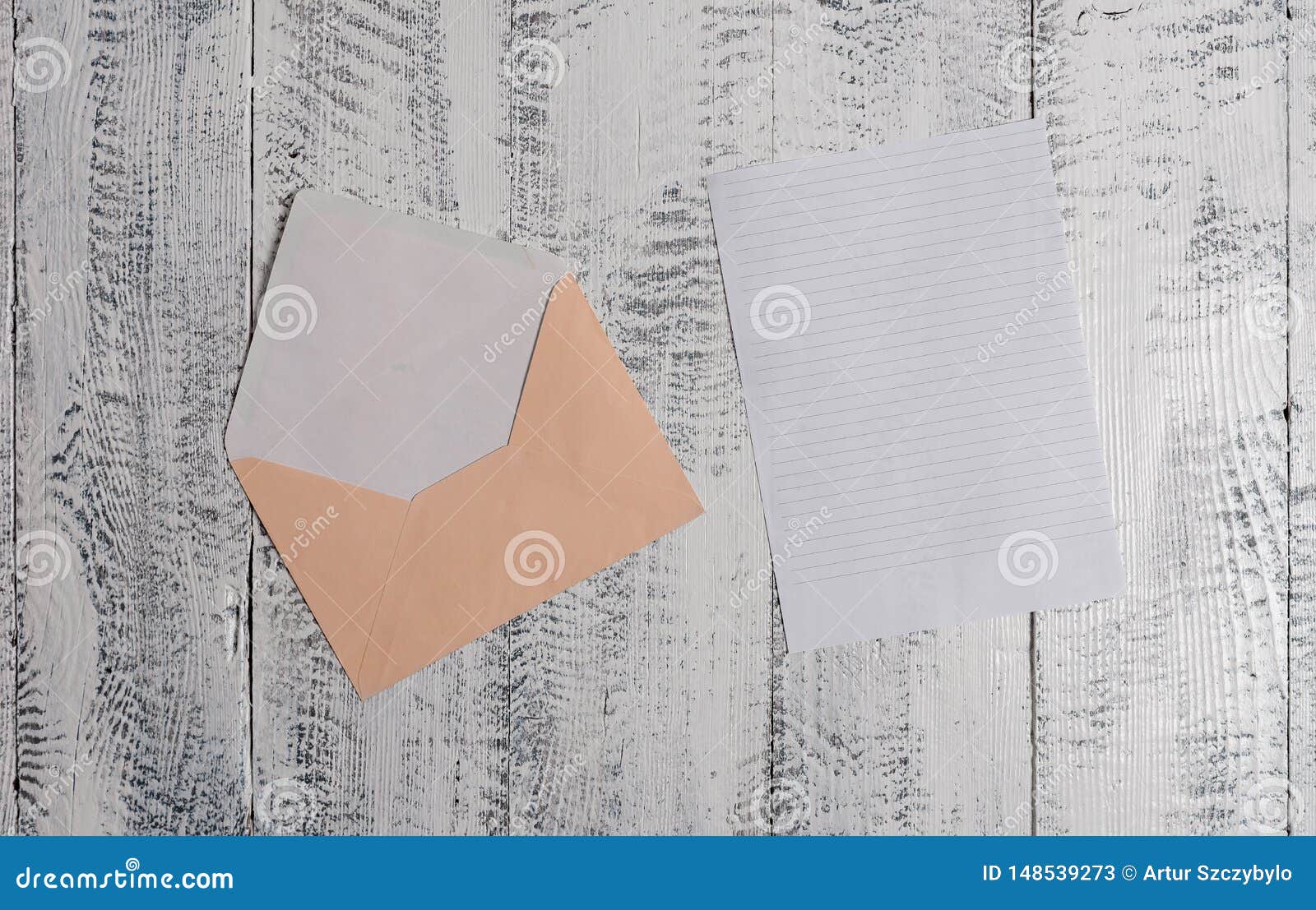 Front View Open Colored Rectangular Envelope Blank Sheet Paper Lying ...