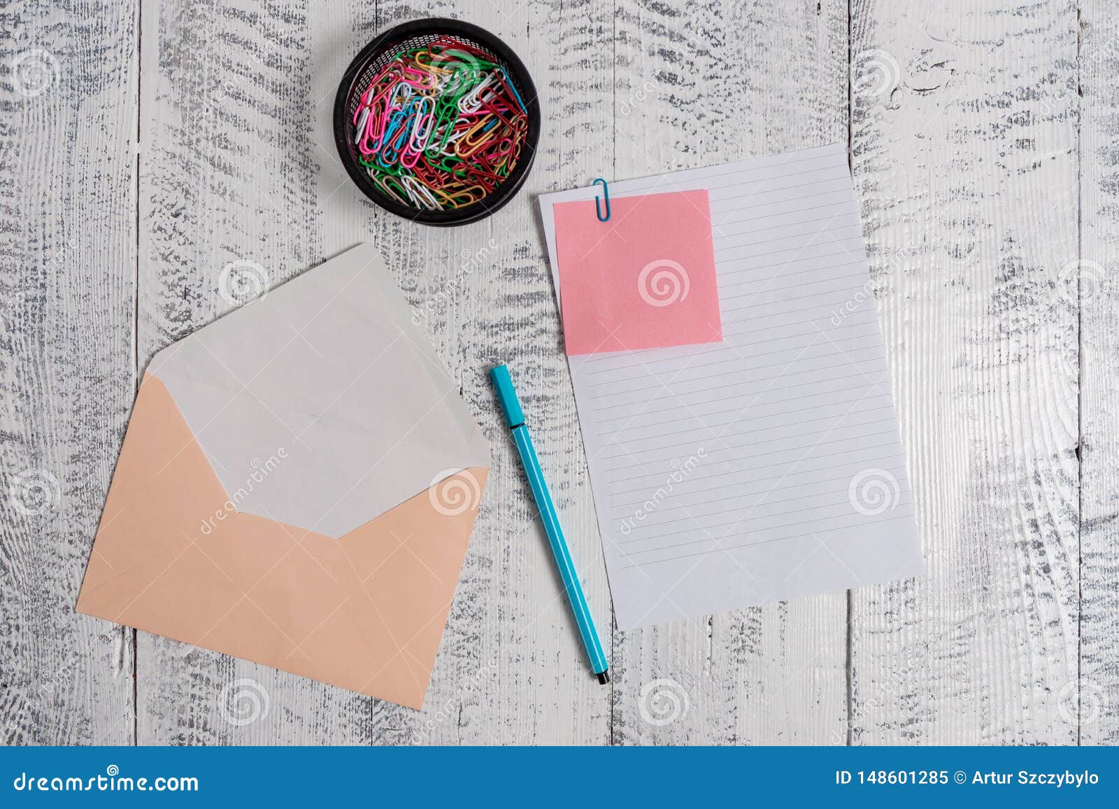 Front View Open Colored Rectangular Envelope Blank Sheet Paper Sticky ...