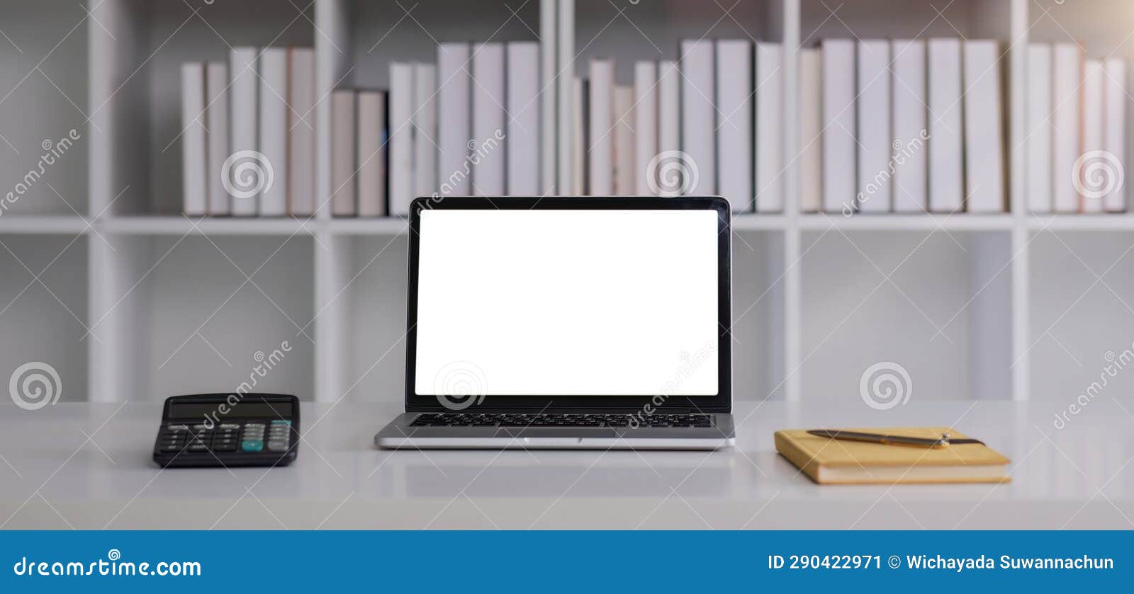 Front View of an Open Laptop Computer with a Blank White Screen ...