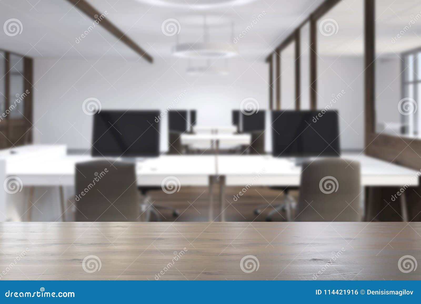 Front View of an Open Space Office, Dark Toned Stock Illustration ...