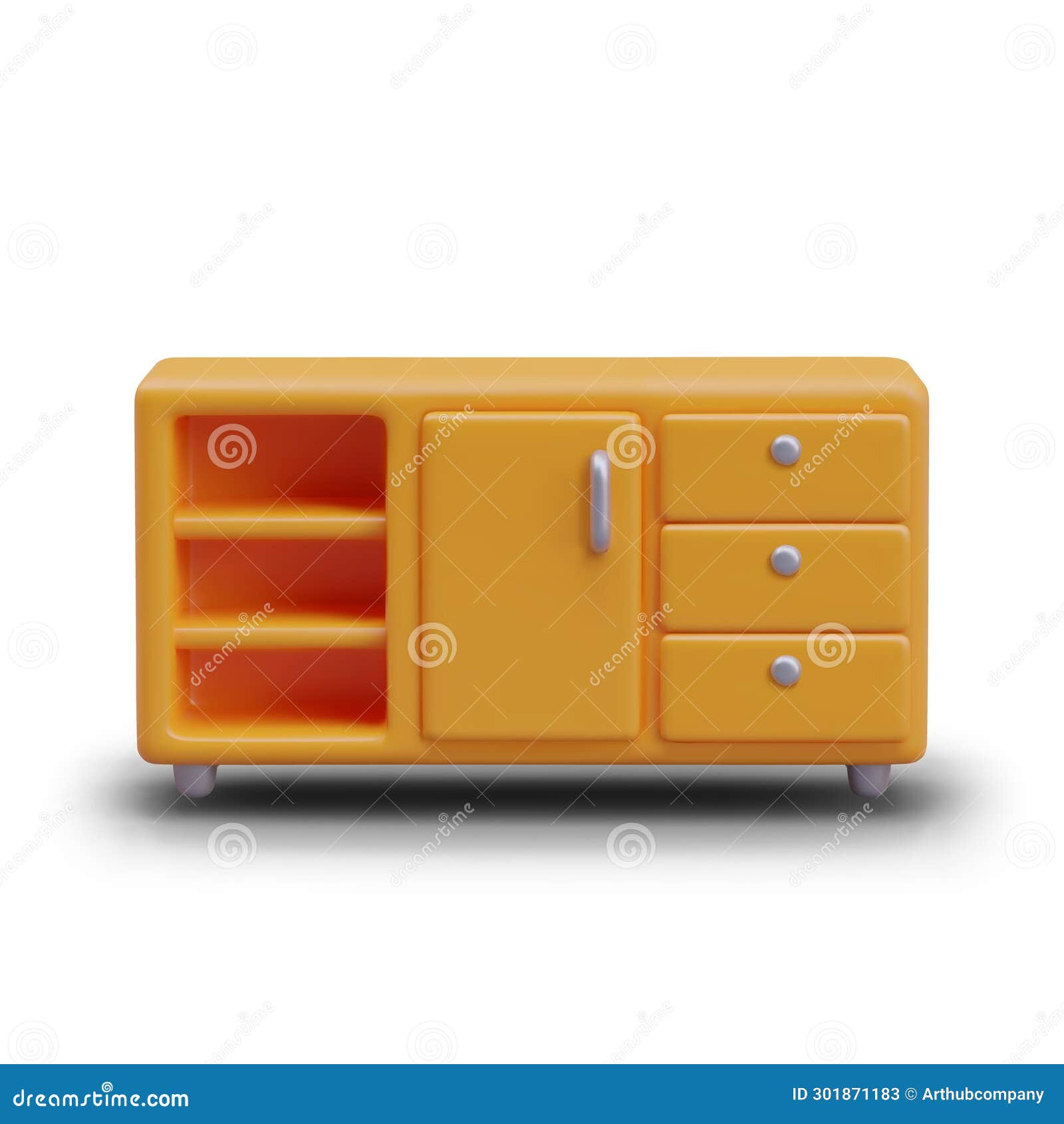 Front View on Orange Commode with Different Open and Closed Shelves ...