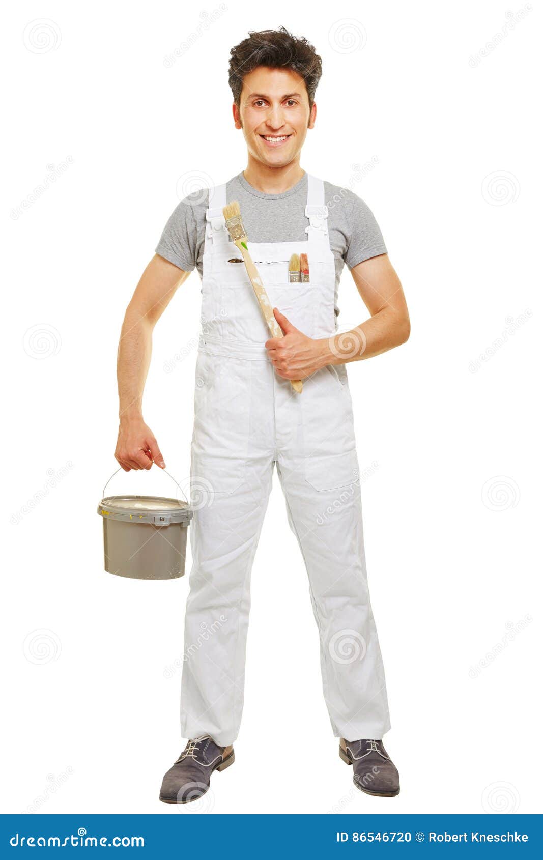 Front View of Painter with Brush and Paint Stock Photo - Image of ...