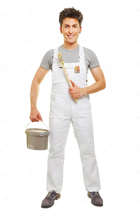 Front View of Painter with Brush and Paint Stock Photo - Image of ...