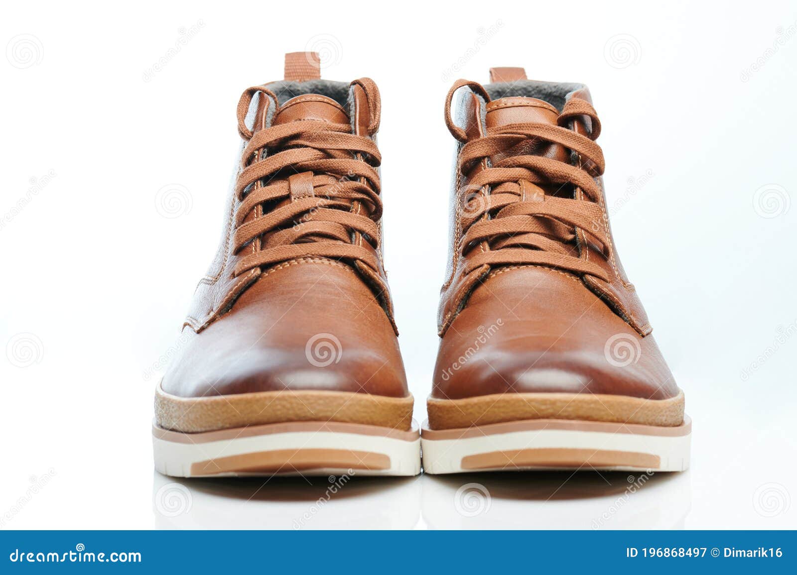 Front View of Pair Brown Leather Shoes Stock Image - Image of male ...