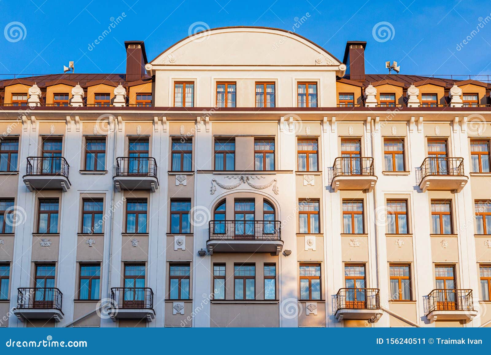 Front View of Pale Building in Sunset Light Stock Image - Image of ...