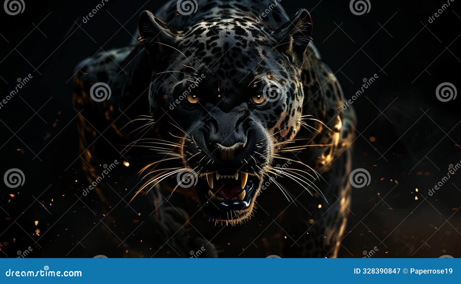 Front View of Panther on Dark Background. Stock Image - Image of ...