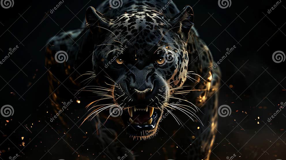 Front View of Panther on Dark Background. Stock Image - Image of ...
