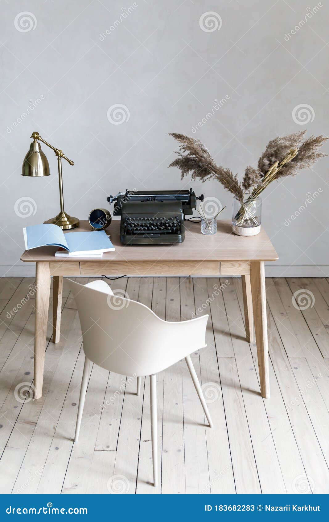 Front View Picture of Studio Workplace. Designer Comfortable Work Table ...
