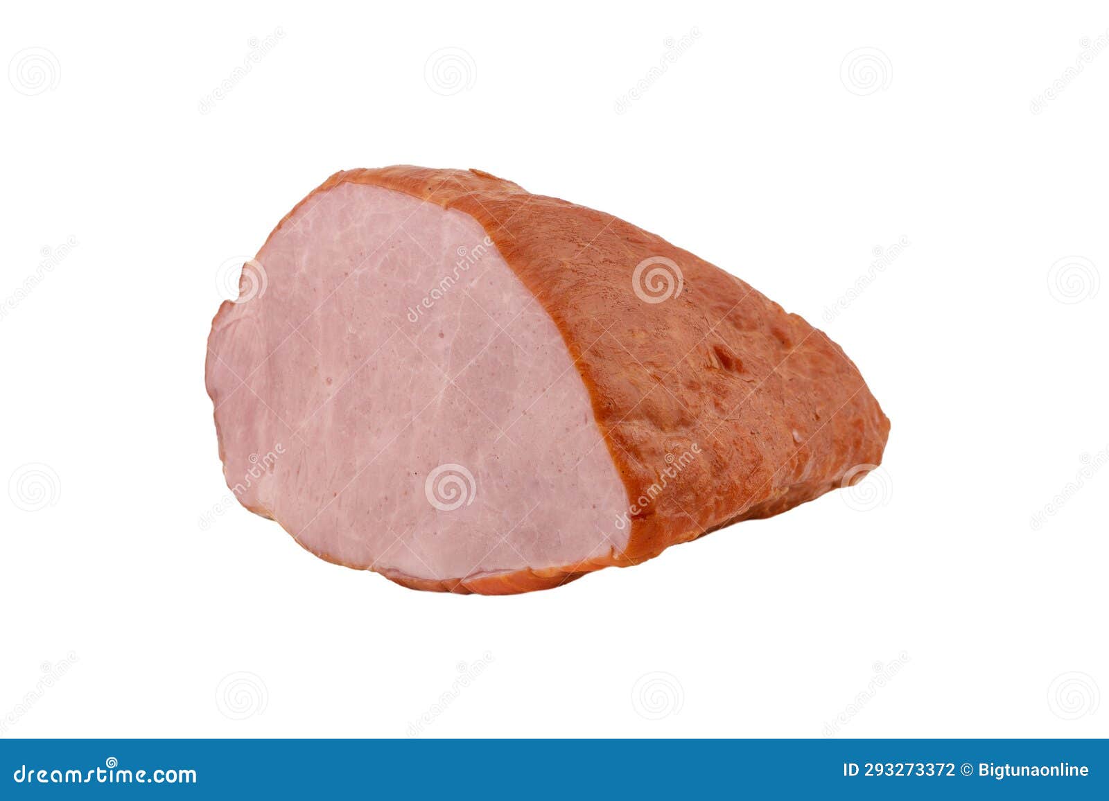 Front View Piece of Smoked Ham Meat Isolated on White Background. Raw ...