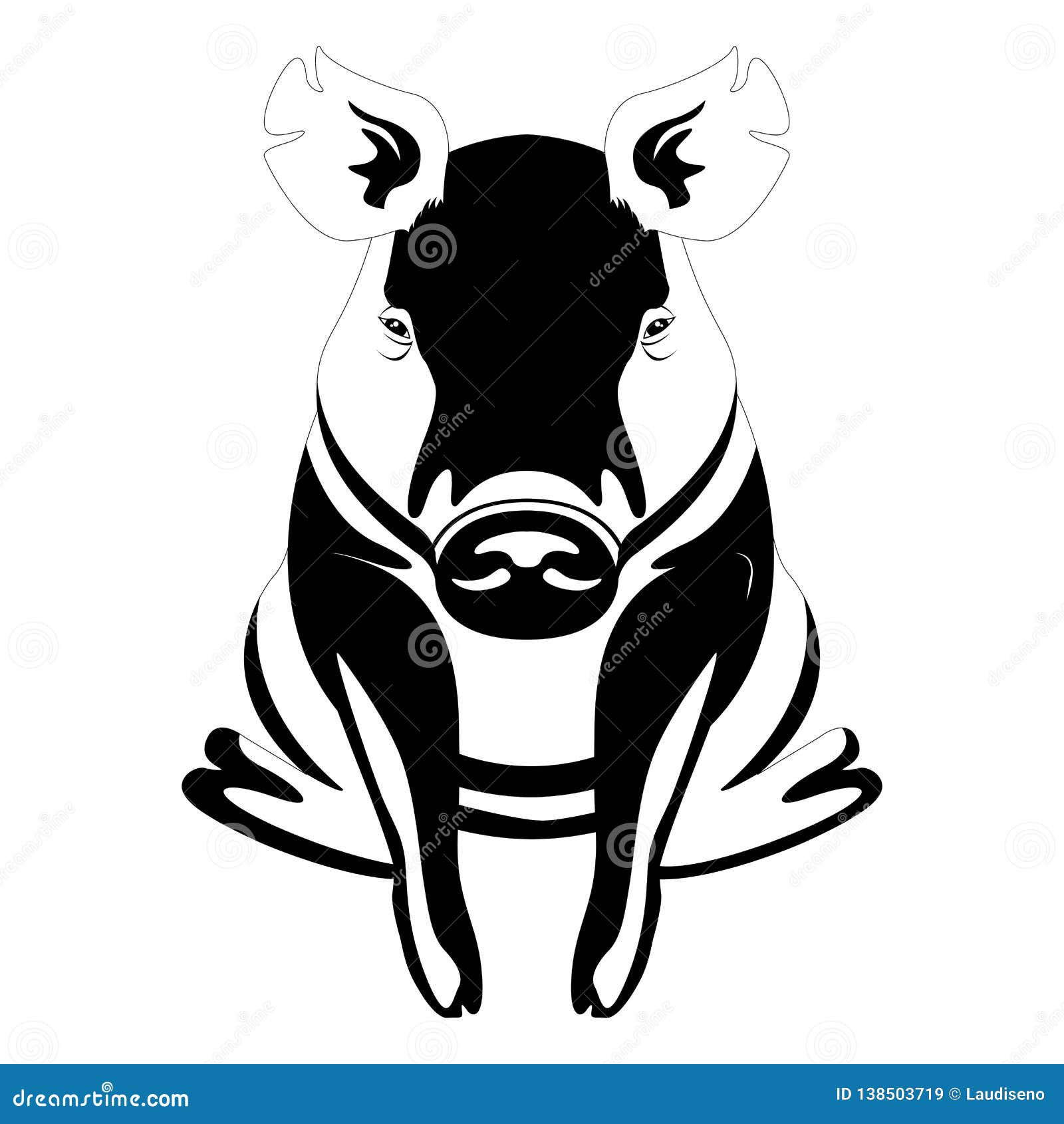 Front View of a Pig. Silhouette Stock Vector - Illustration of village ...