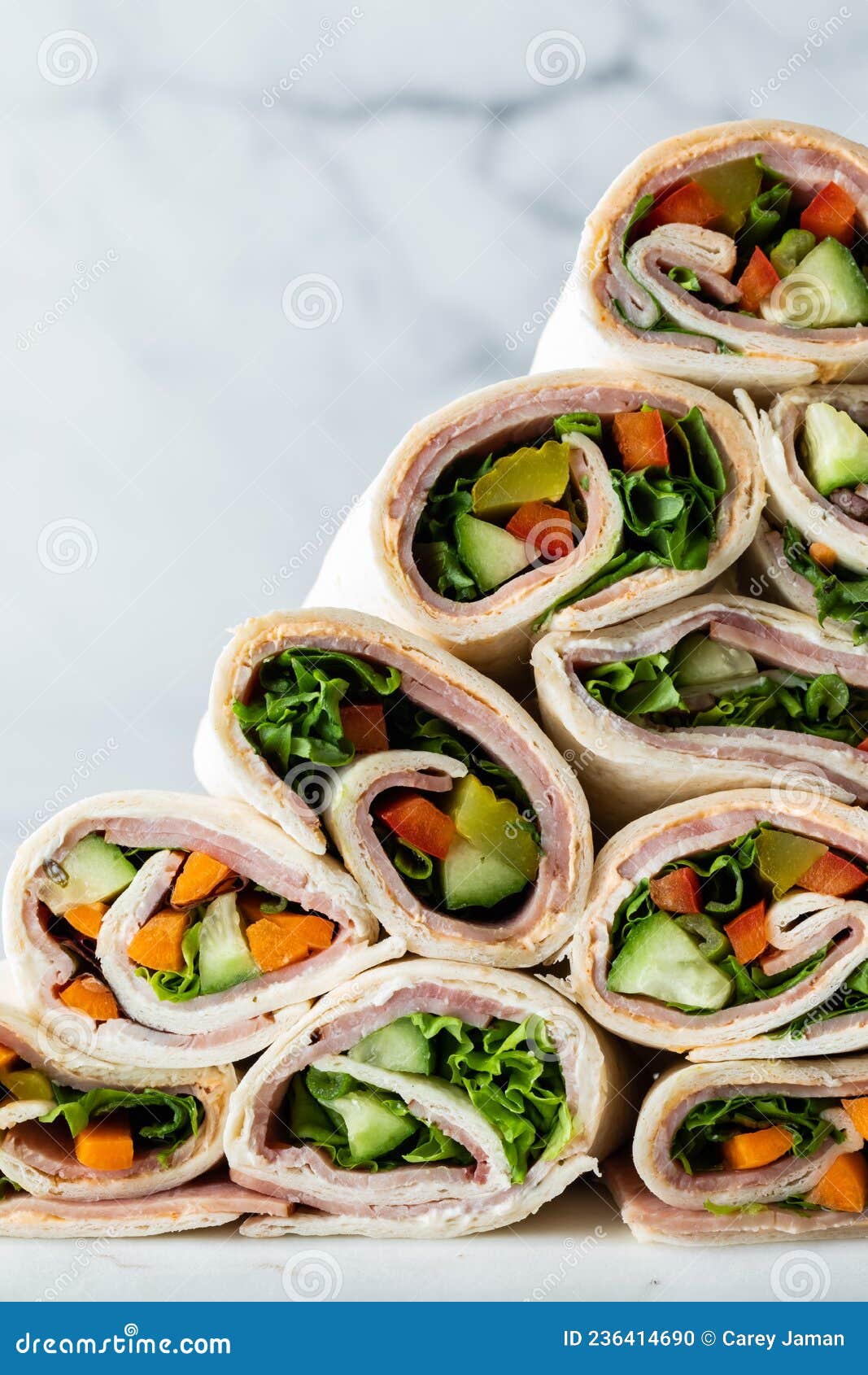 A Front View of a Stack Piled High of Freshly Made Wraps Ready for ...