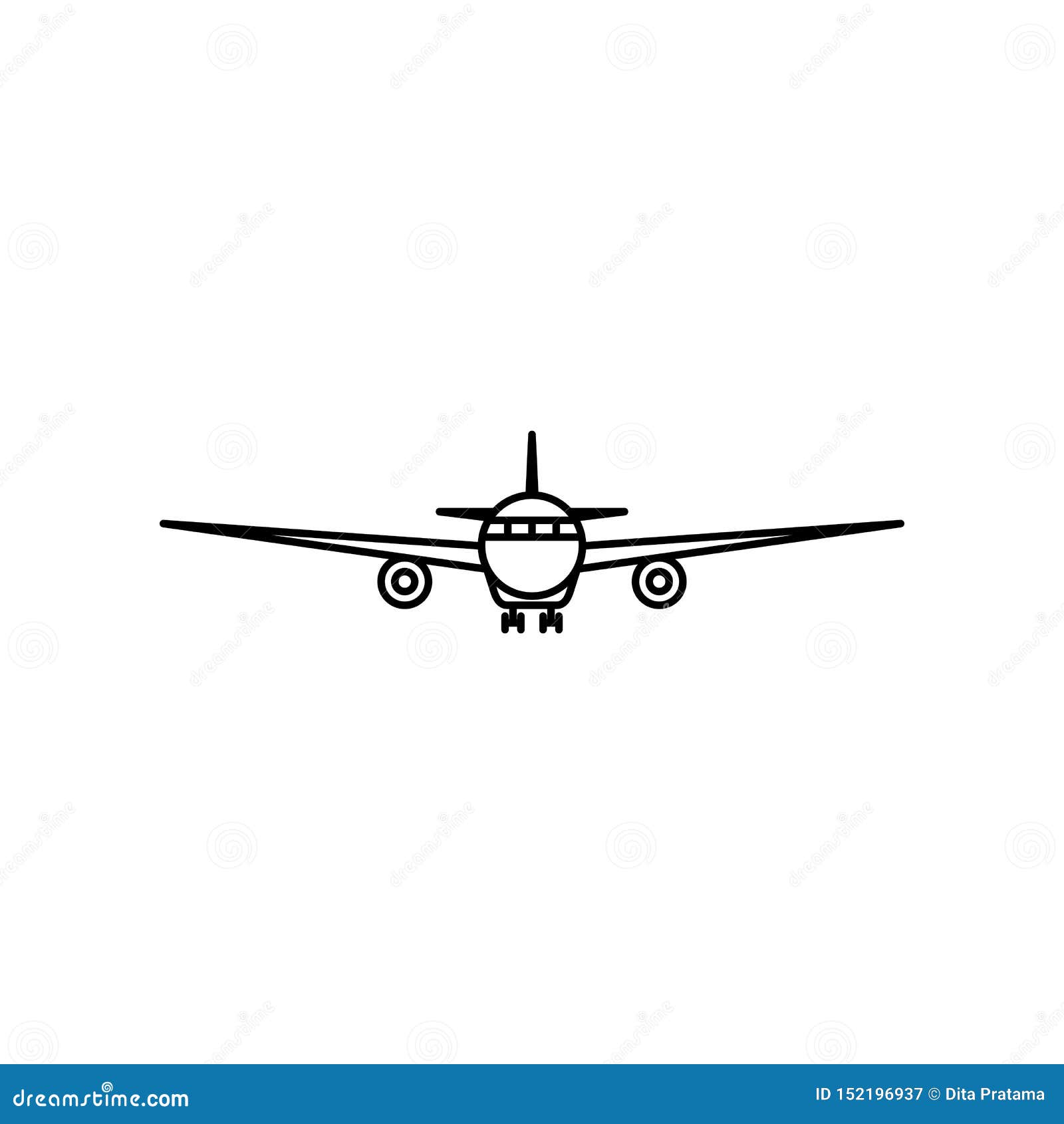 Front View Plane Outline Icon. Stock Illustration - Illustration of ...