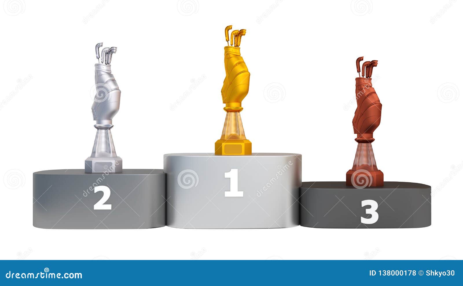 Front View of a Podium with Golf Bag Trophies Stock Illustration ...