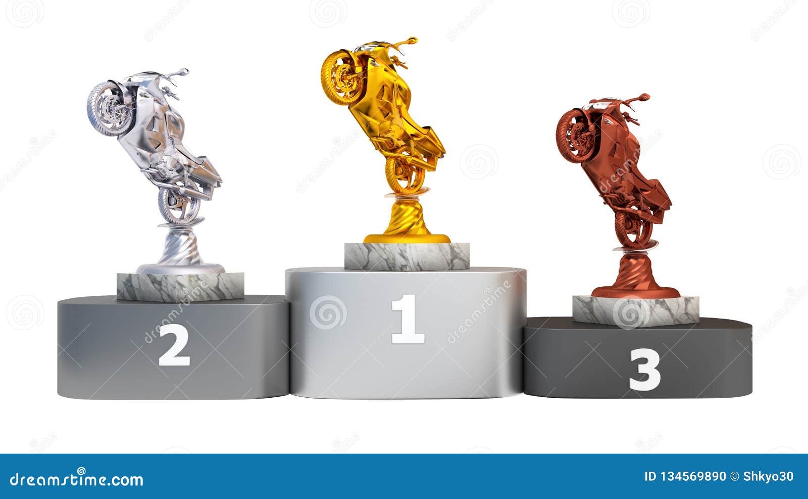 Front View of a Podium with Motorcycle Trophies Stock Illustration ...