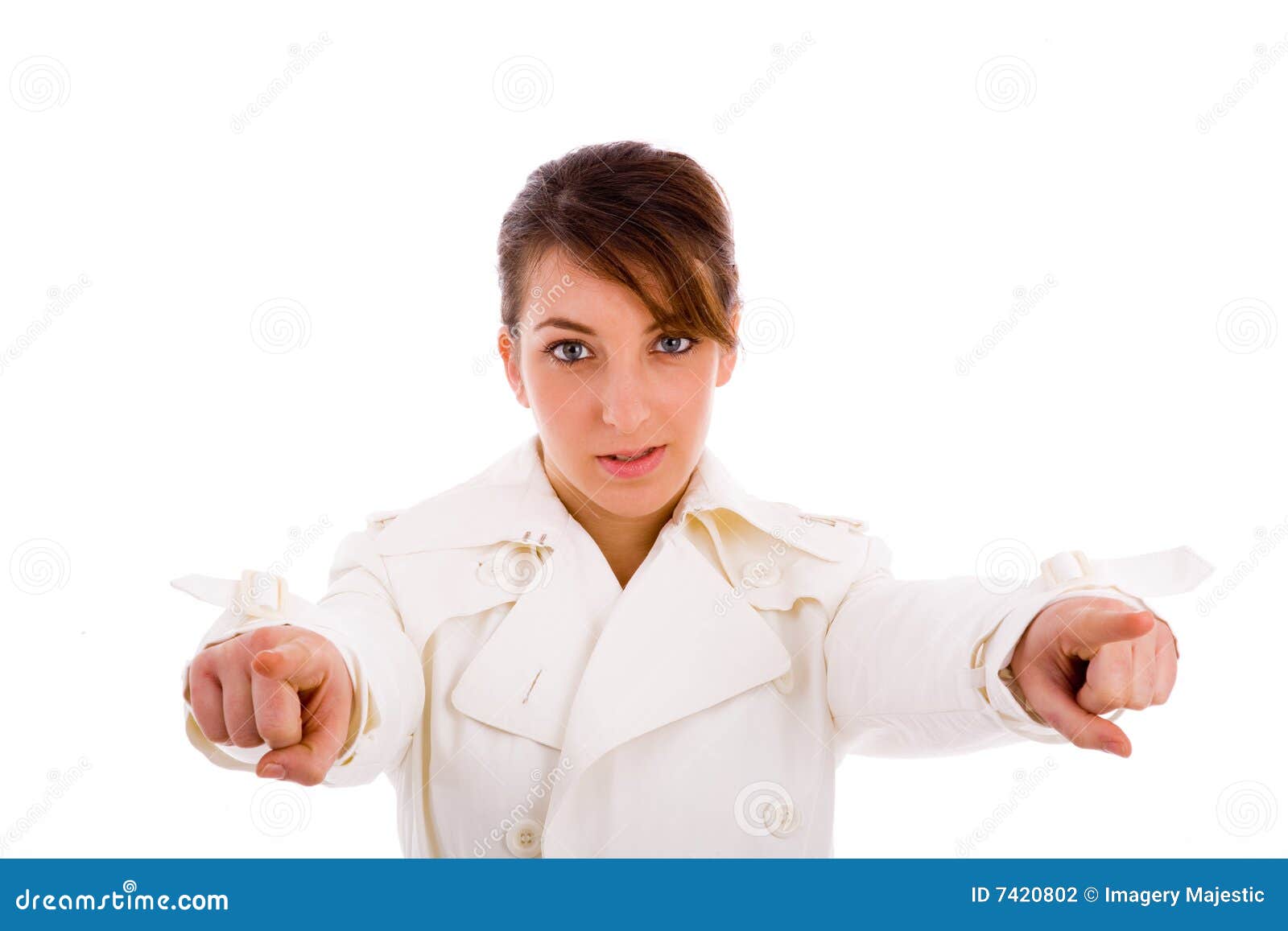 Front View of Pointing Young Woman Stock Photo - Image of gesture ...