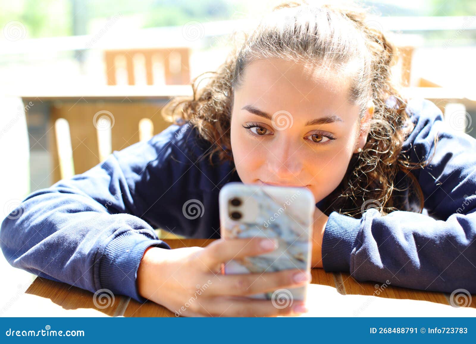 Interested Woman Watching Phone Content Stock Image - Image of lady ...