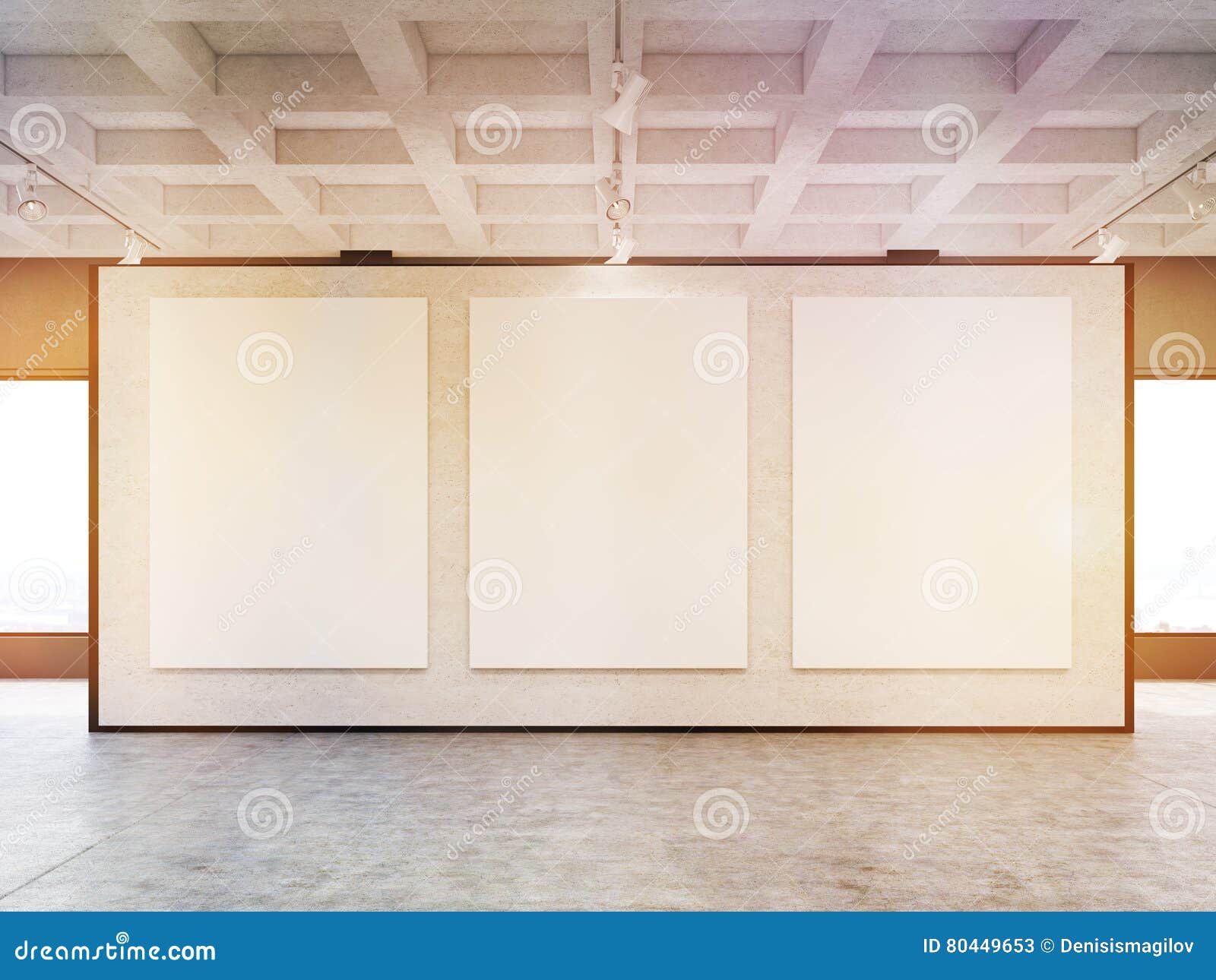 Front View of Posters Situated on a Gray Wall, Toned Stock Illustration ...
