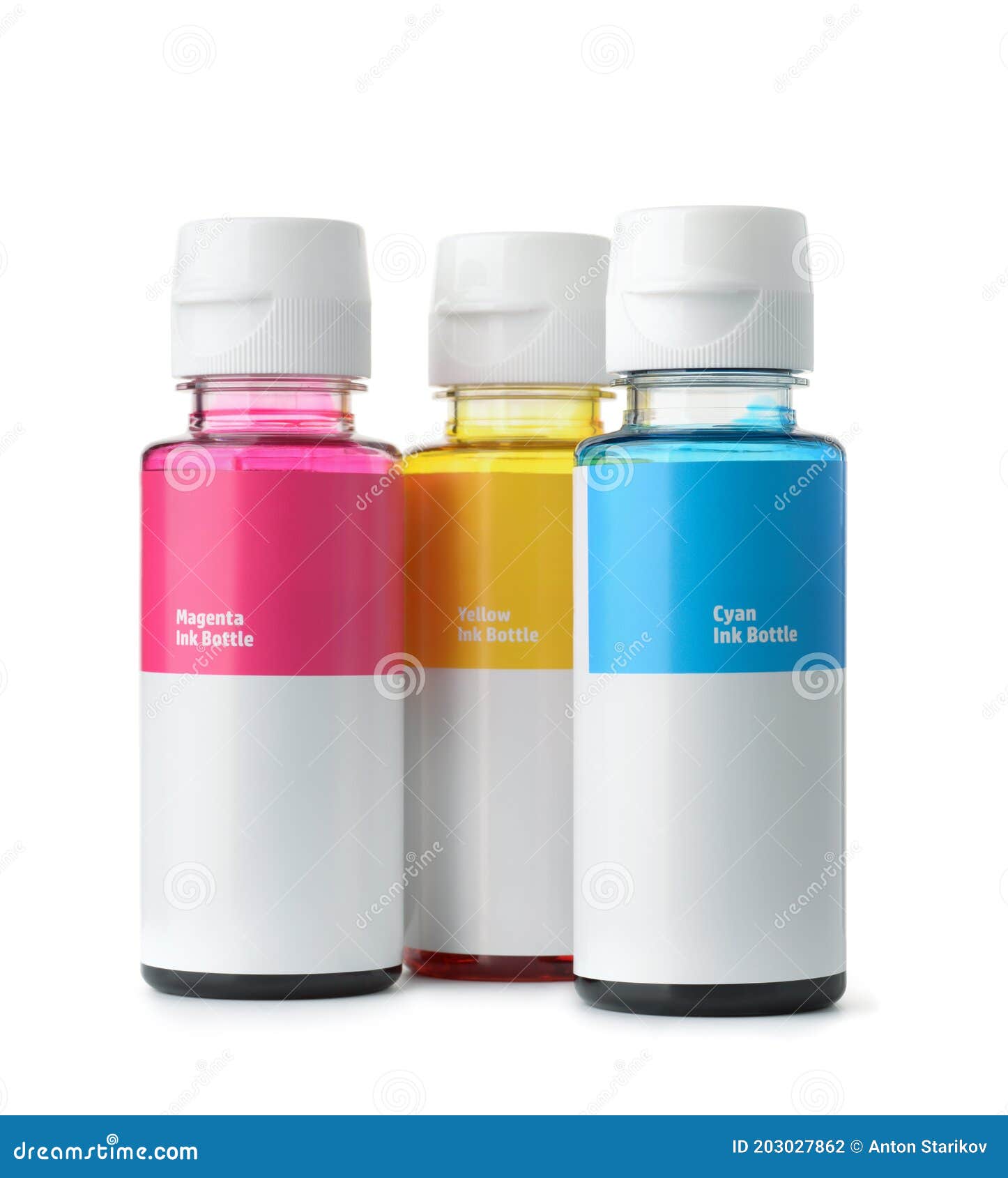 Front View of Printer Color Ink Bottles Stock Photo - Image of full ...