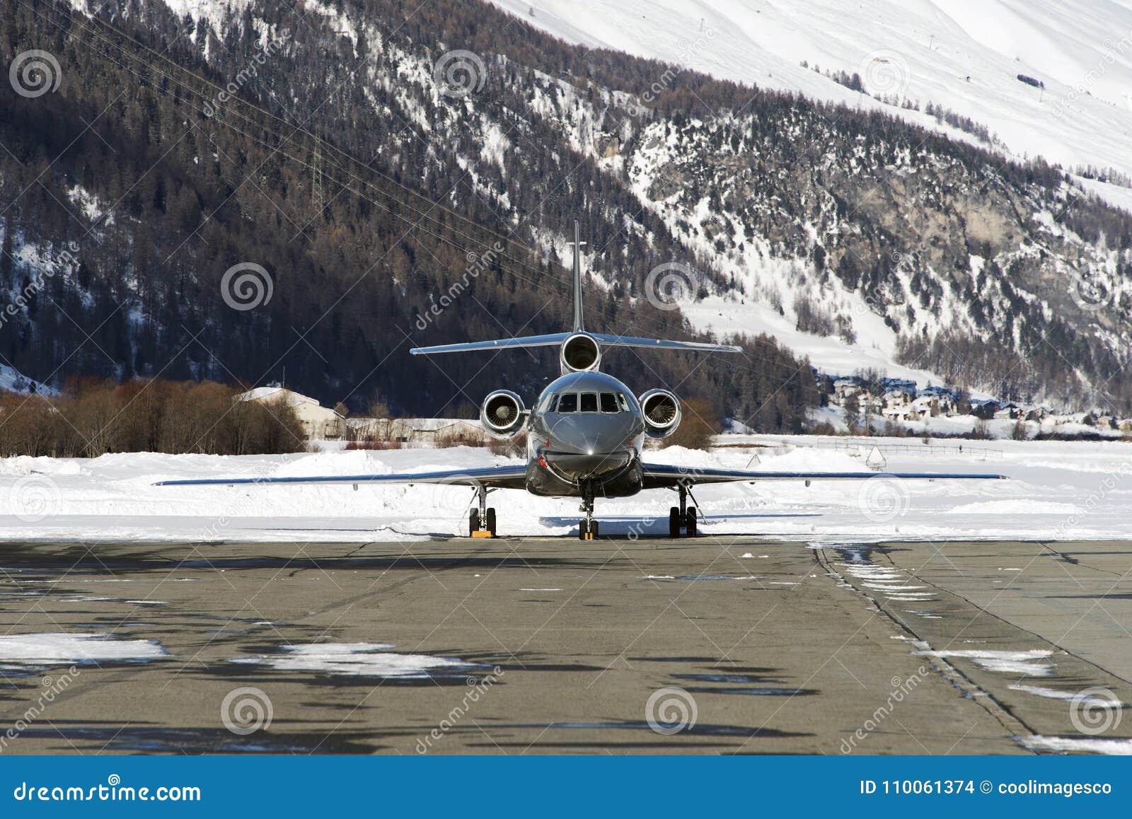 Front View of a Private Jet in the Airport of St Moritz Switzerland in ...