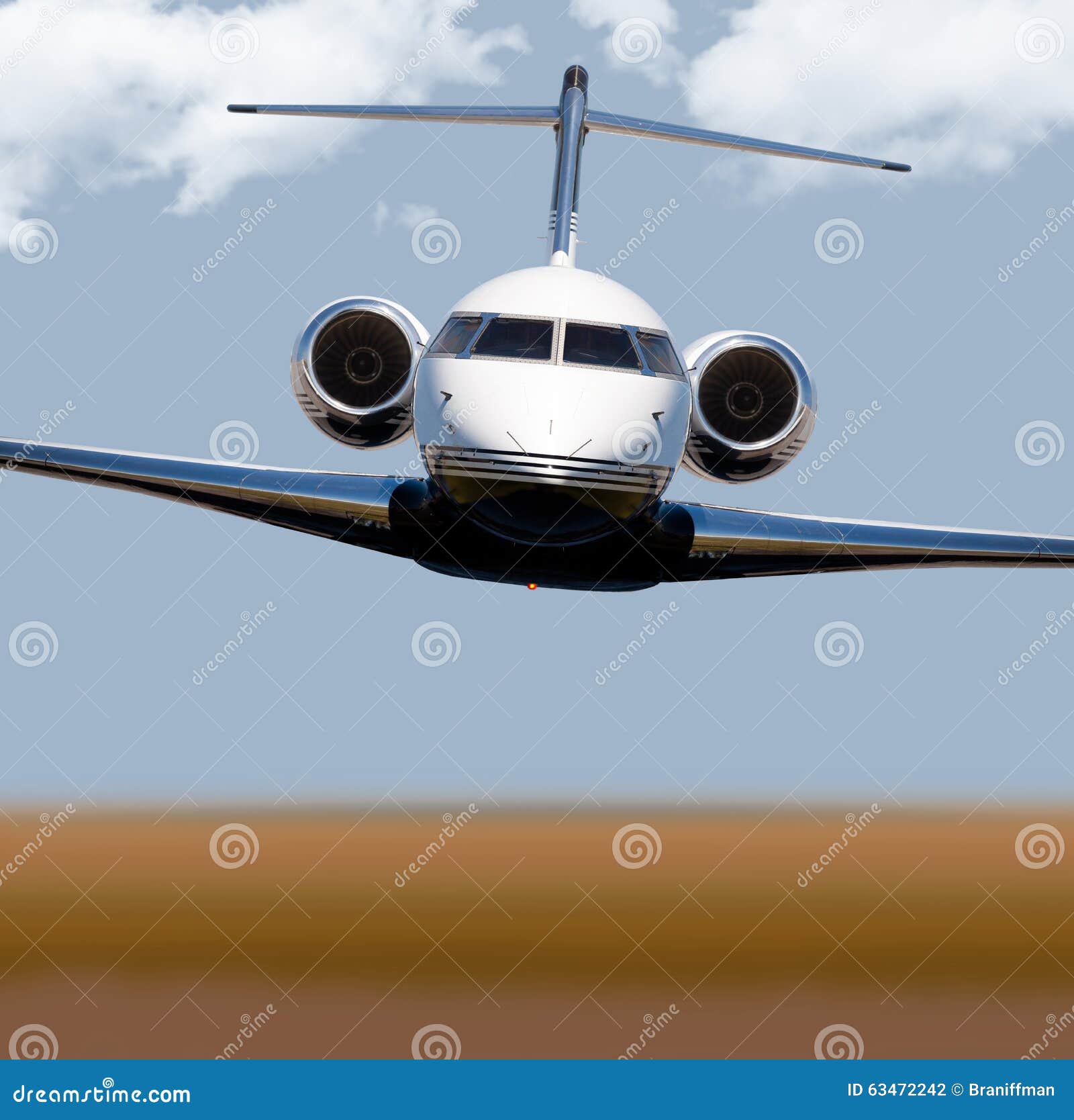 Front View of a Private Jet in-flight Stock Photo - Image of field ...