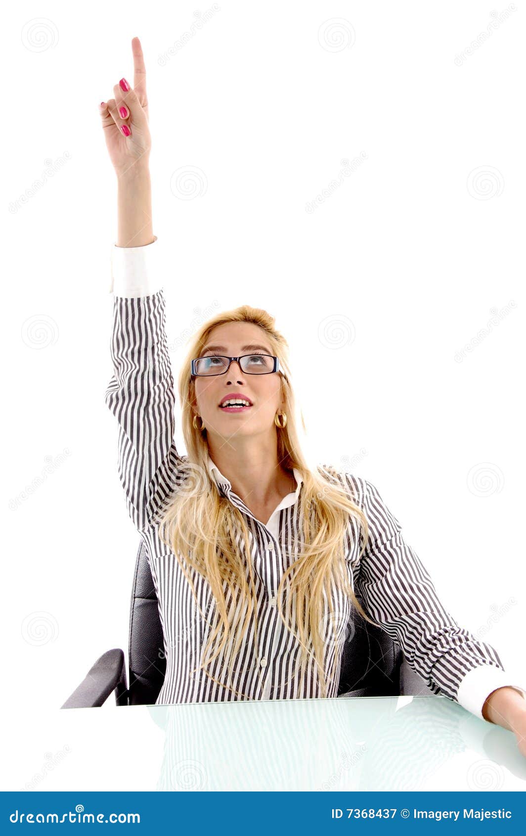 Front View of Professional Pointing Up Stock Image - Image of looking ...