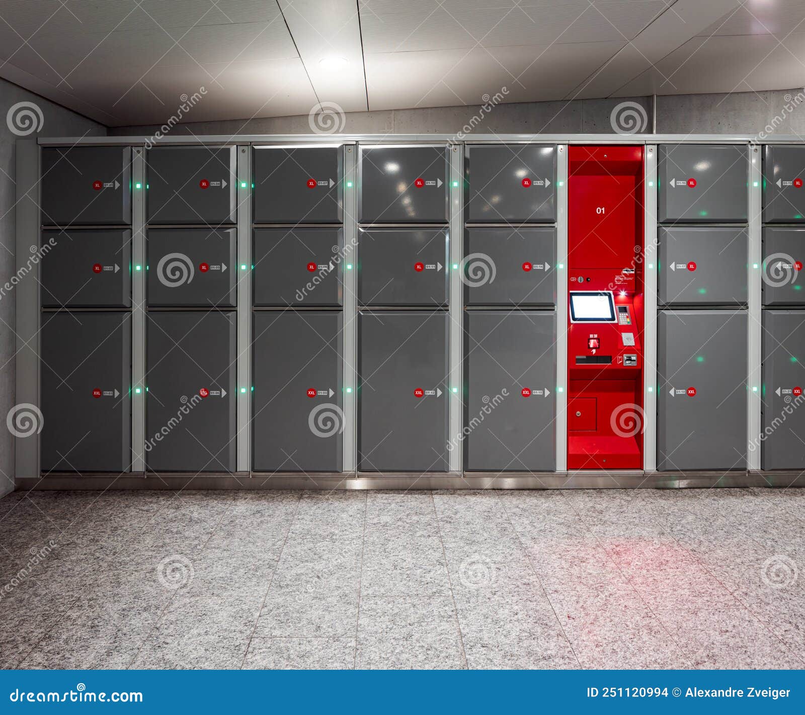 Front View of Public Lockers in Train Station. the Doors are Gray and ...