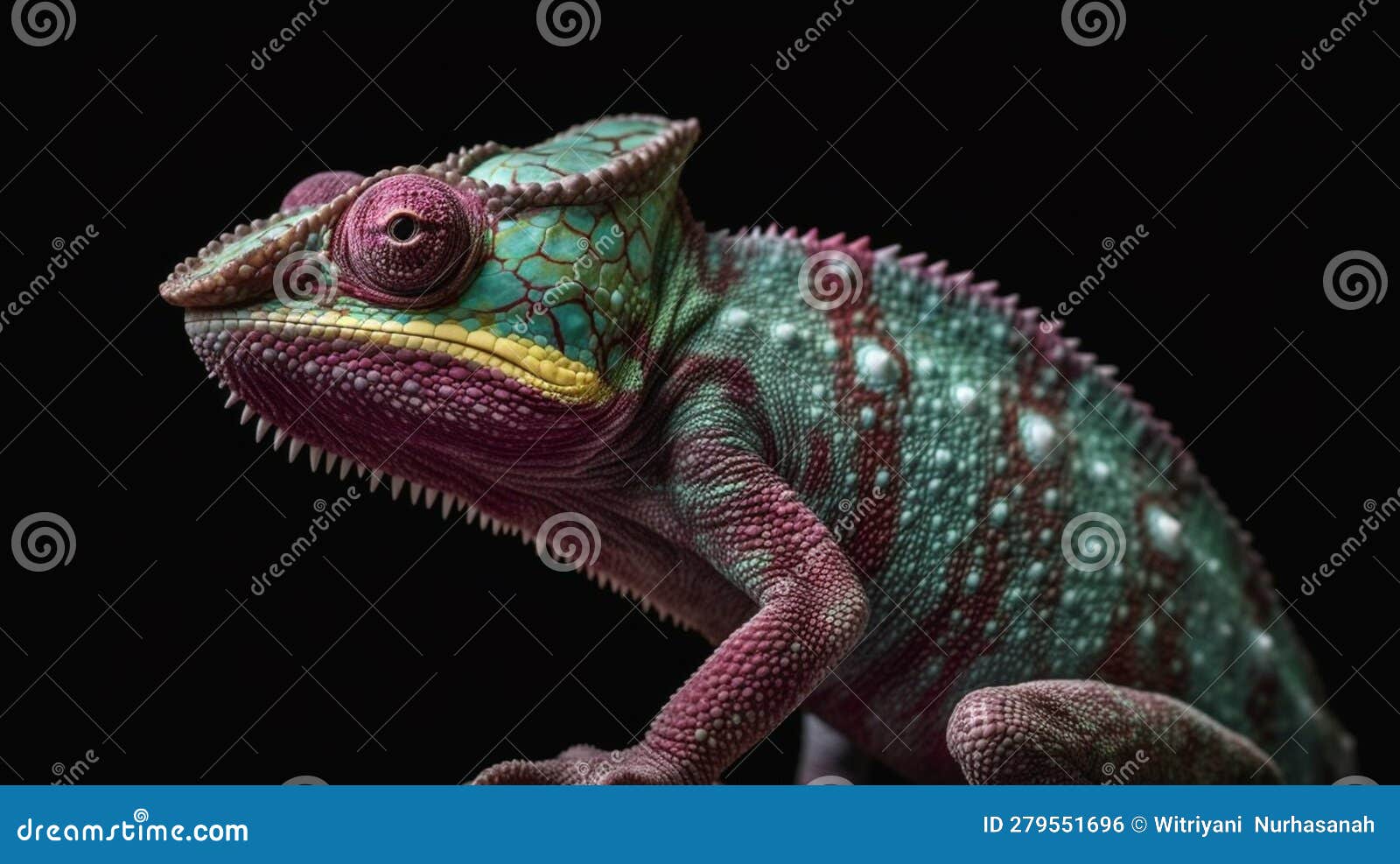 Front View of a Purple-green-pink Chameleon Looking at the Camera from ...
