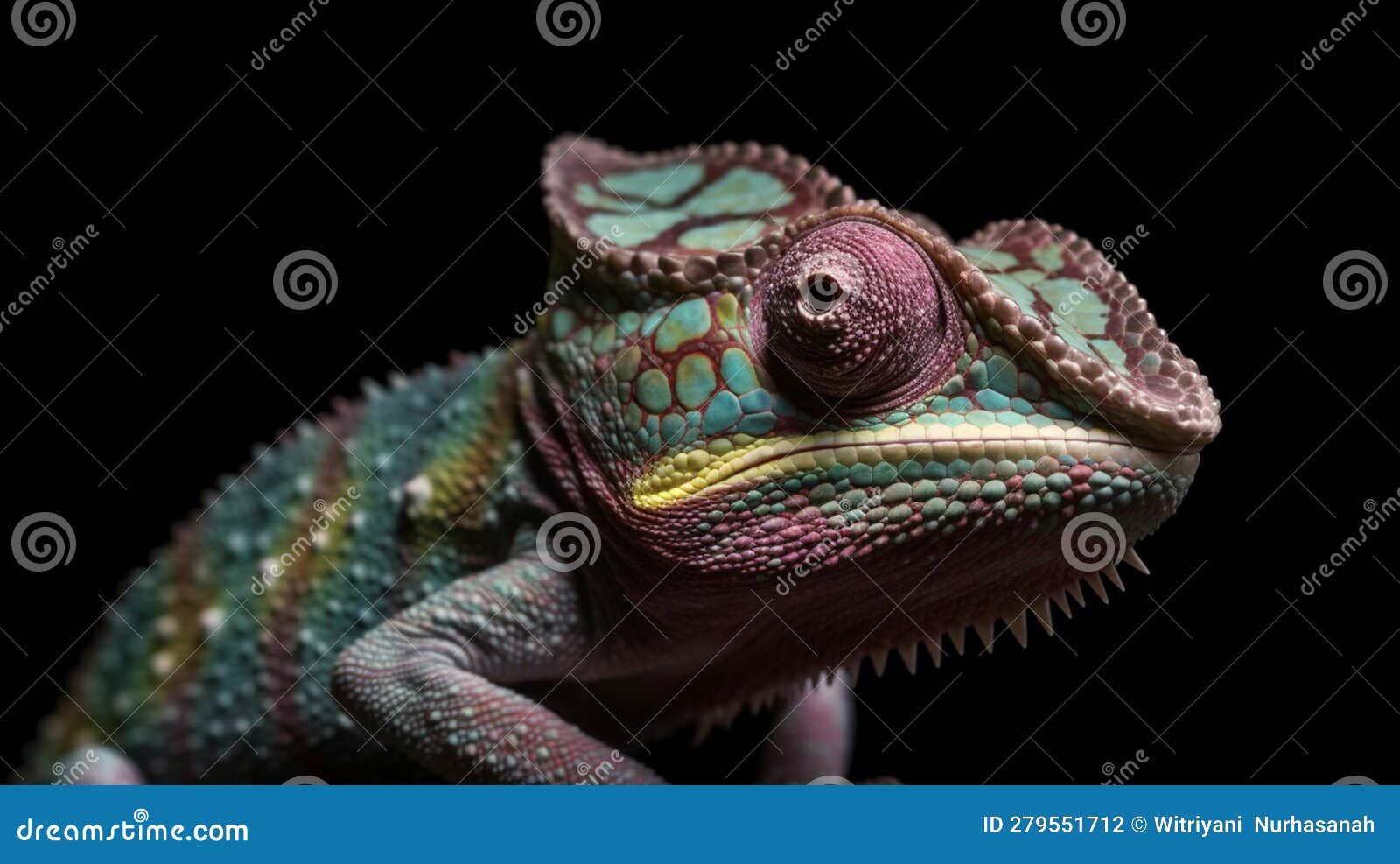 Front View of a Purple-green-pink Chameleon Looking at the Camera from ...