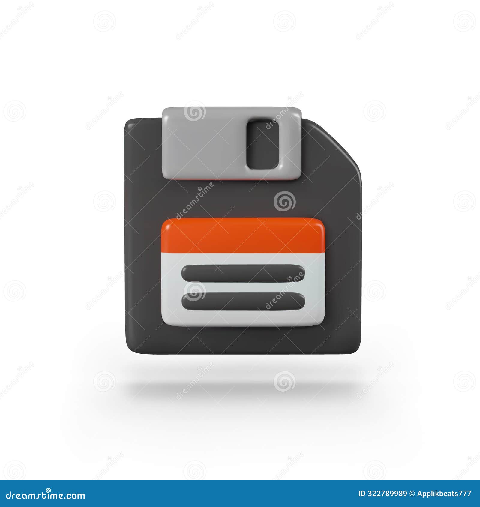 Front View on Realistic Black Floppy Disk with White and Red Elements ...