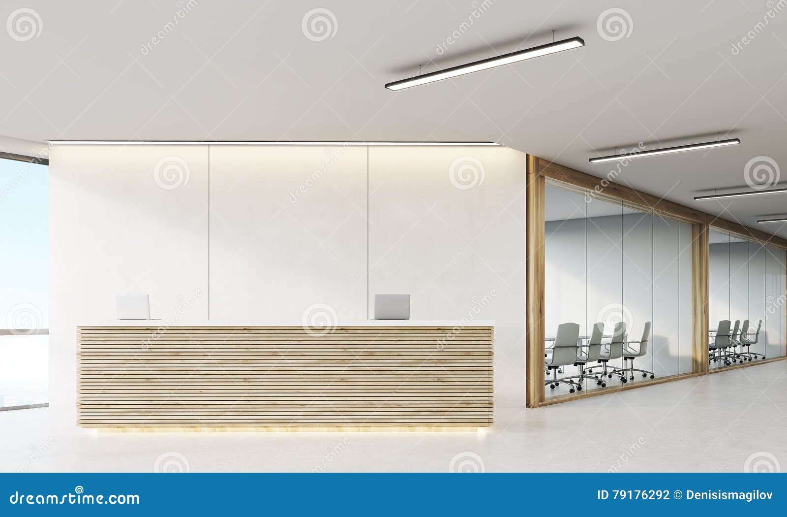 Front View of Reception Counter in Office Corridor with Wooden E Stock ...
