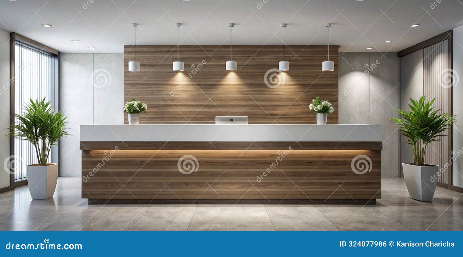 The Reception Desk Stands At The Center Of The Room Equipped With ...