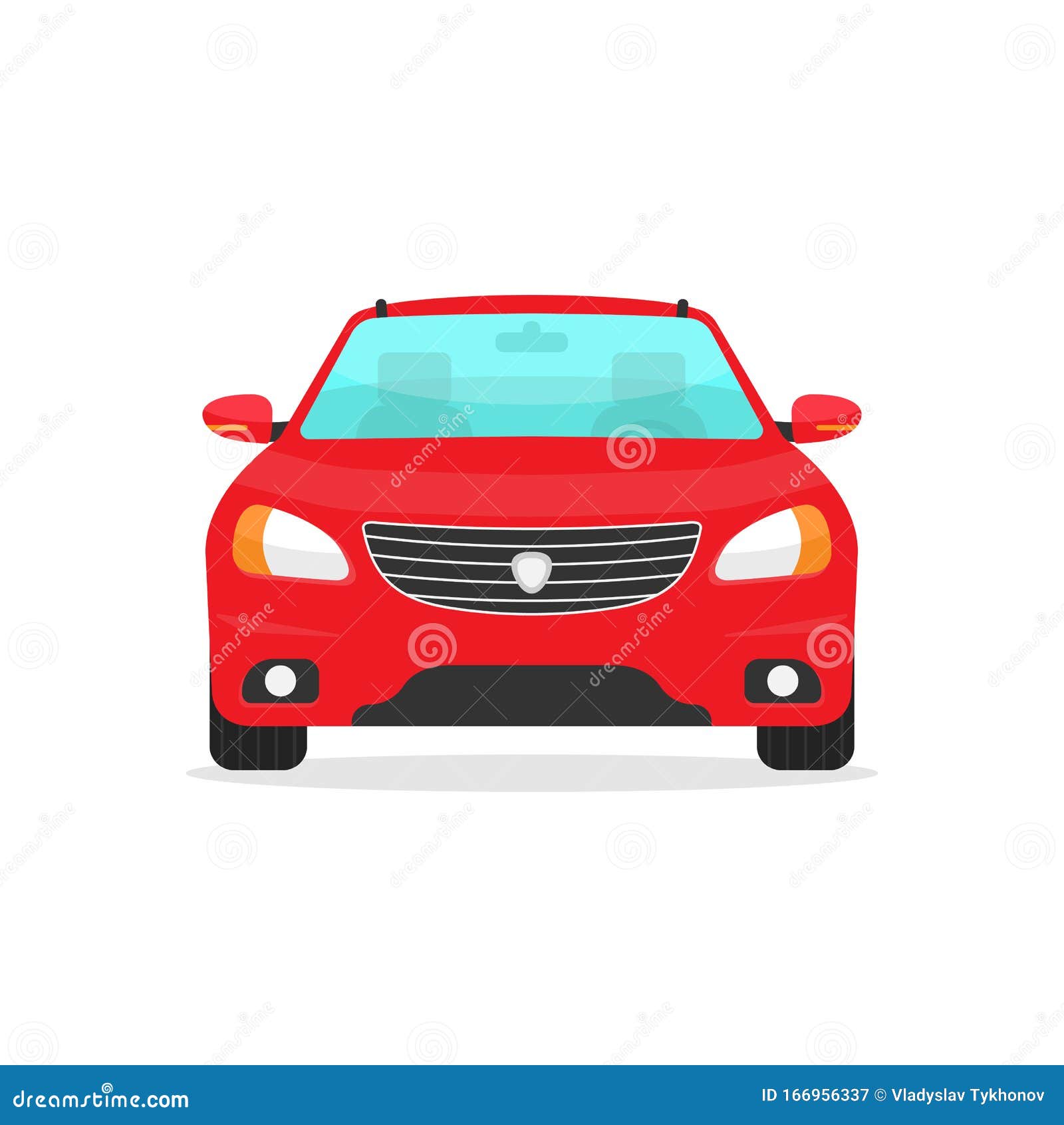 Front View Red Car in Flat Style Isolated on White Background. Vector ...