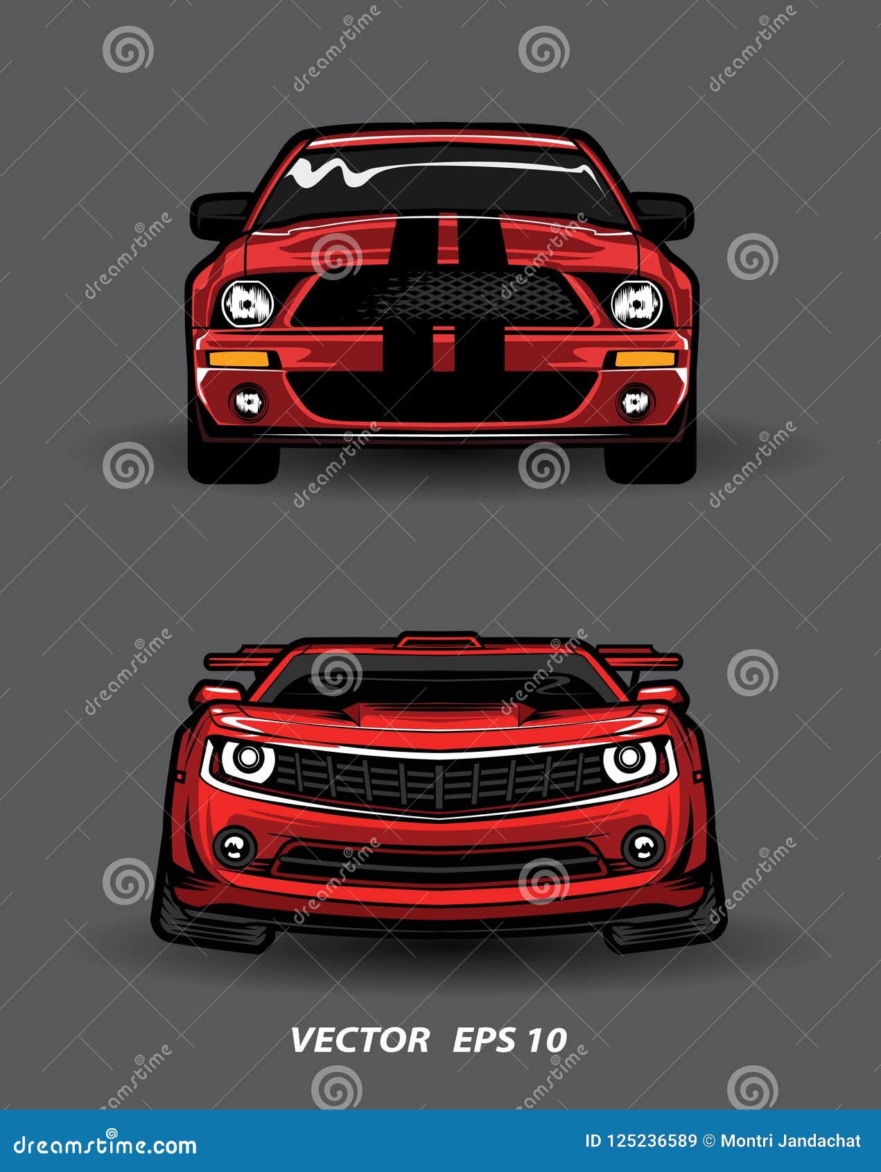 Front View Red Car Cartoon on Gray Background Stock Vector ...