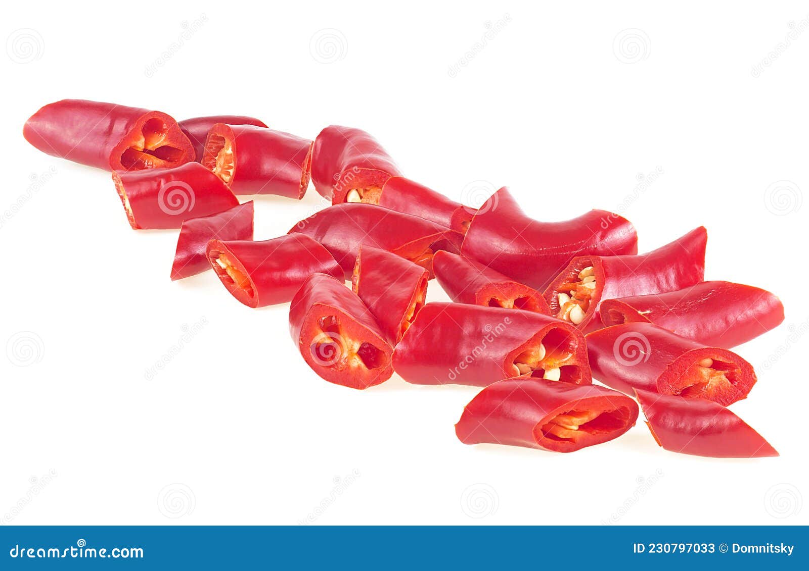 Front View of Red Chopped Chili Peppers Isolated on White Background ...